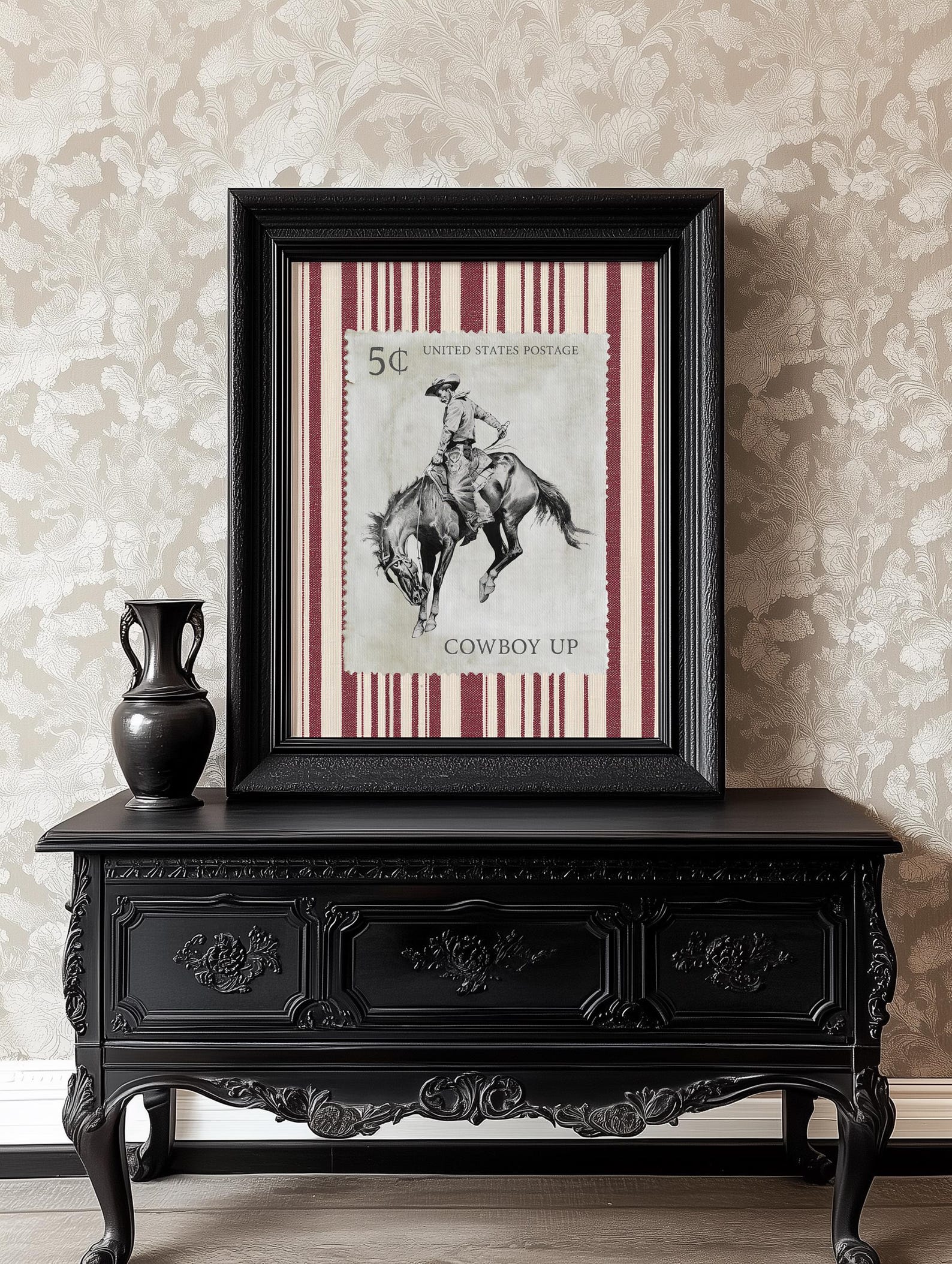 Cowboy up Stamp Print, Retro Western Decor, Rodeo Horse Rider Sketch ...