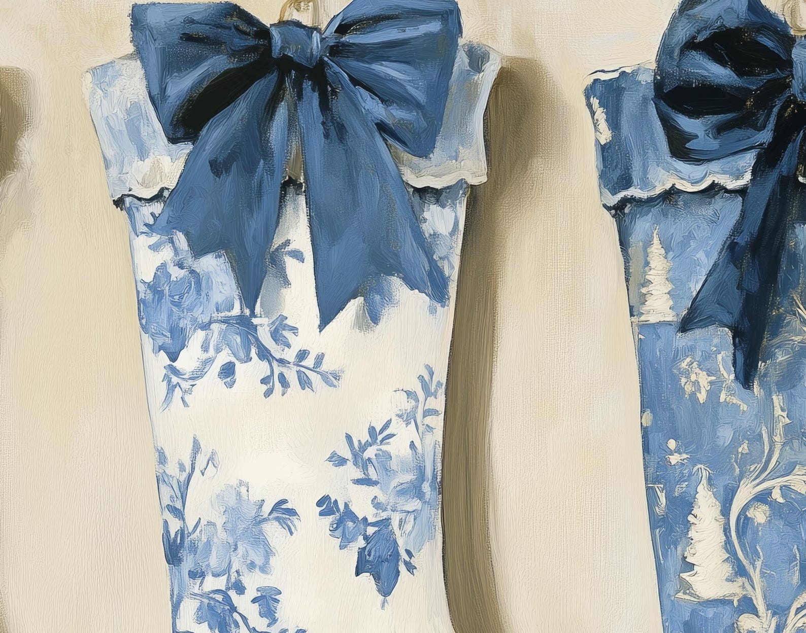 Trendy Blue Floral Stockings Painting, PRINTABLE Christmas Wall Art ...