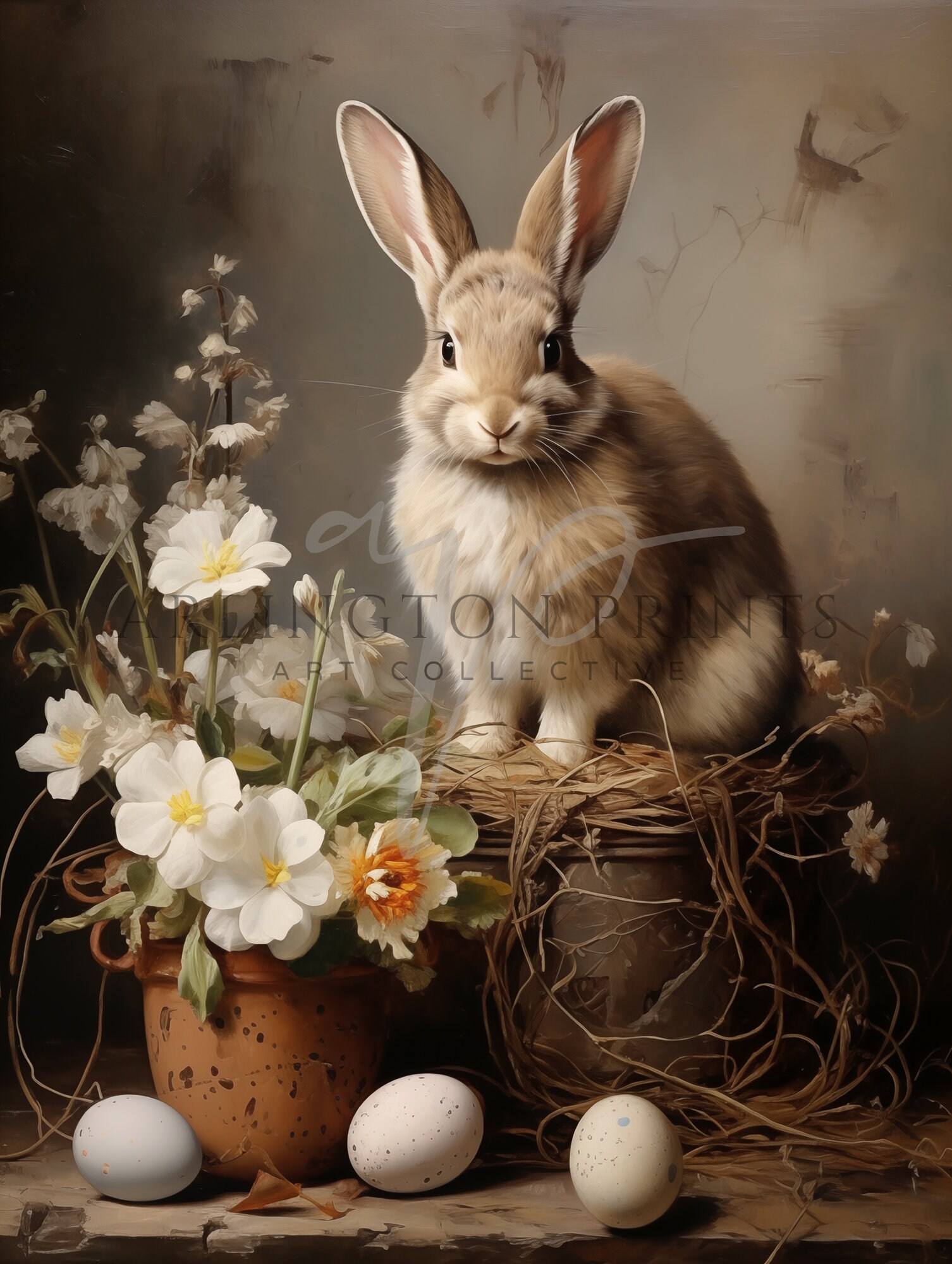 Easter Art, Brown Bunny Rabbit, Digital Download, Victorian Wall Art ...
