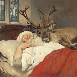 Cute Bedtime Santa Painting, Vintage Printable Christmas Wall Art ...