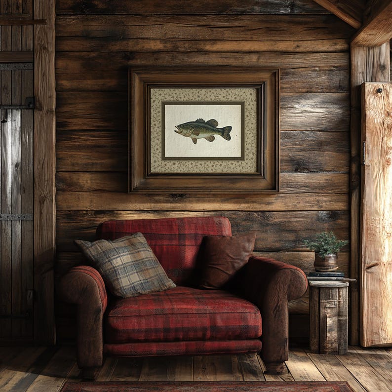 Vintage Bass Fish Wall Art, Fathers Day Gift for Dad, Rustic Cabin ...