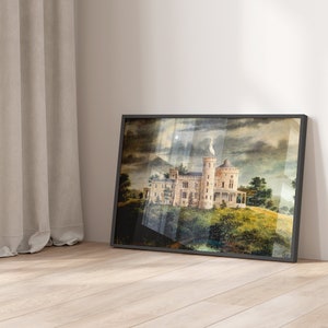 Printable Vintage Castle Painting Classic Architecture Print in Neutral ...