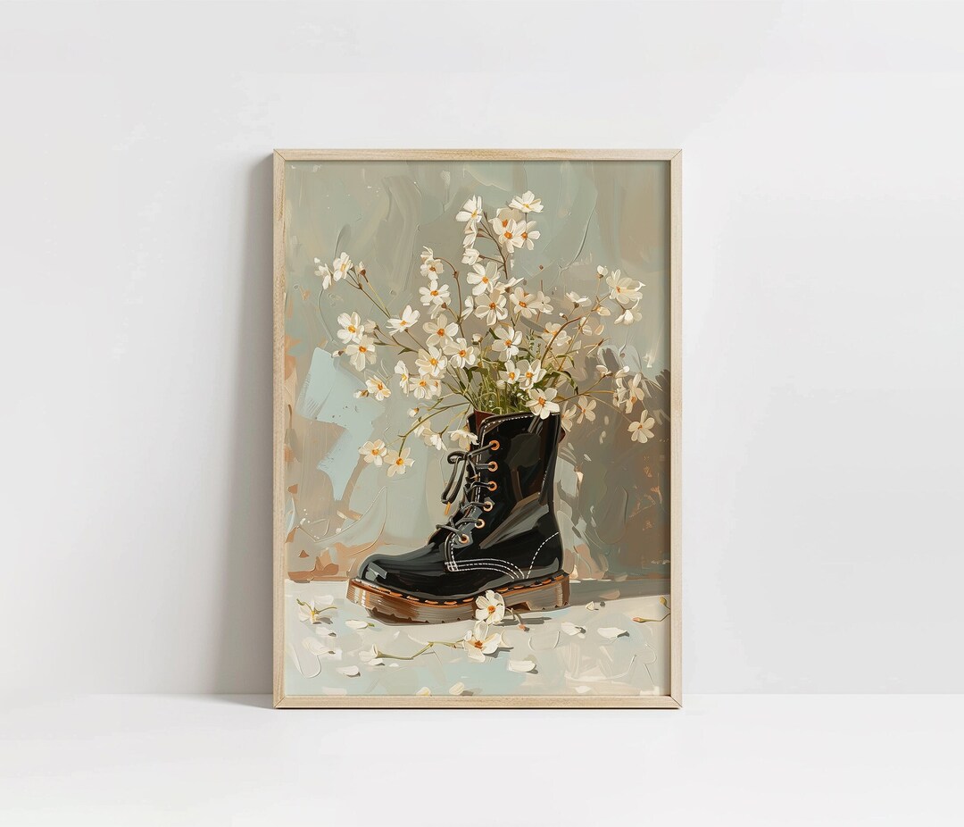 Preppy Floral Boot Painting, Black Doc Marten Print, Cute Girly ...