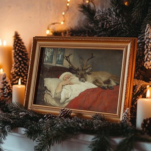 Cute Bedtime Santa Painting, Vintage Printable Christmas Wall Art ...
