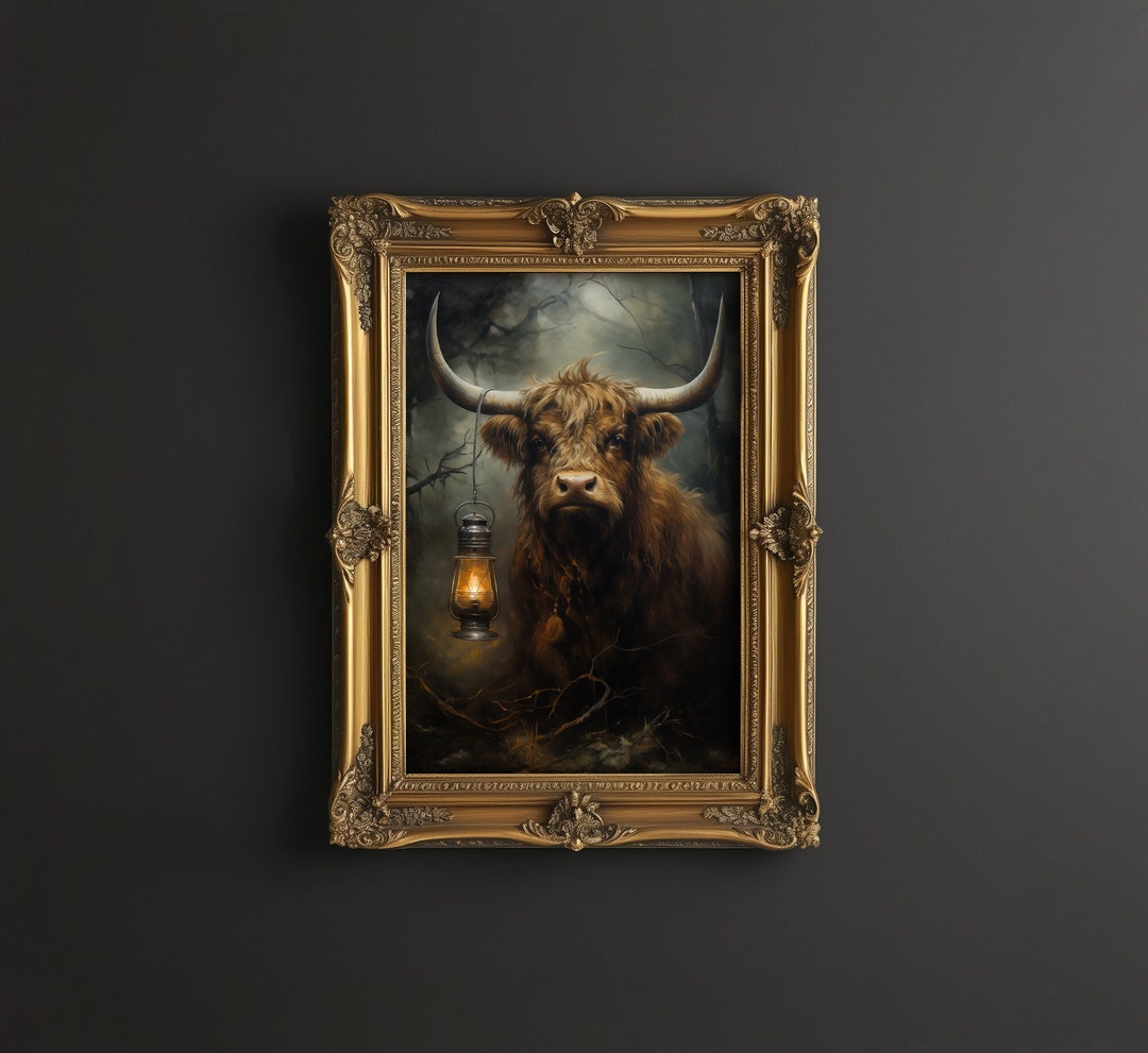 Highland Cow Picture, Moody Aesthetic Cow Print, Rustic Farmhouse Art ...