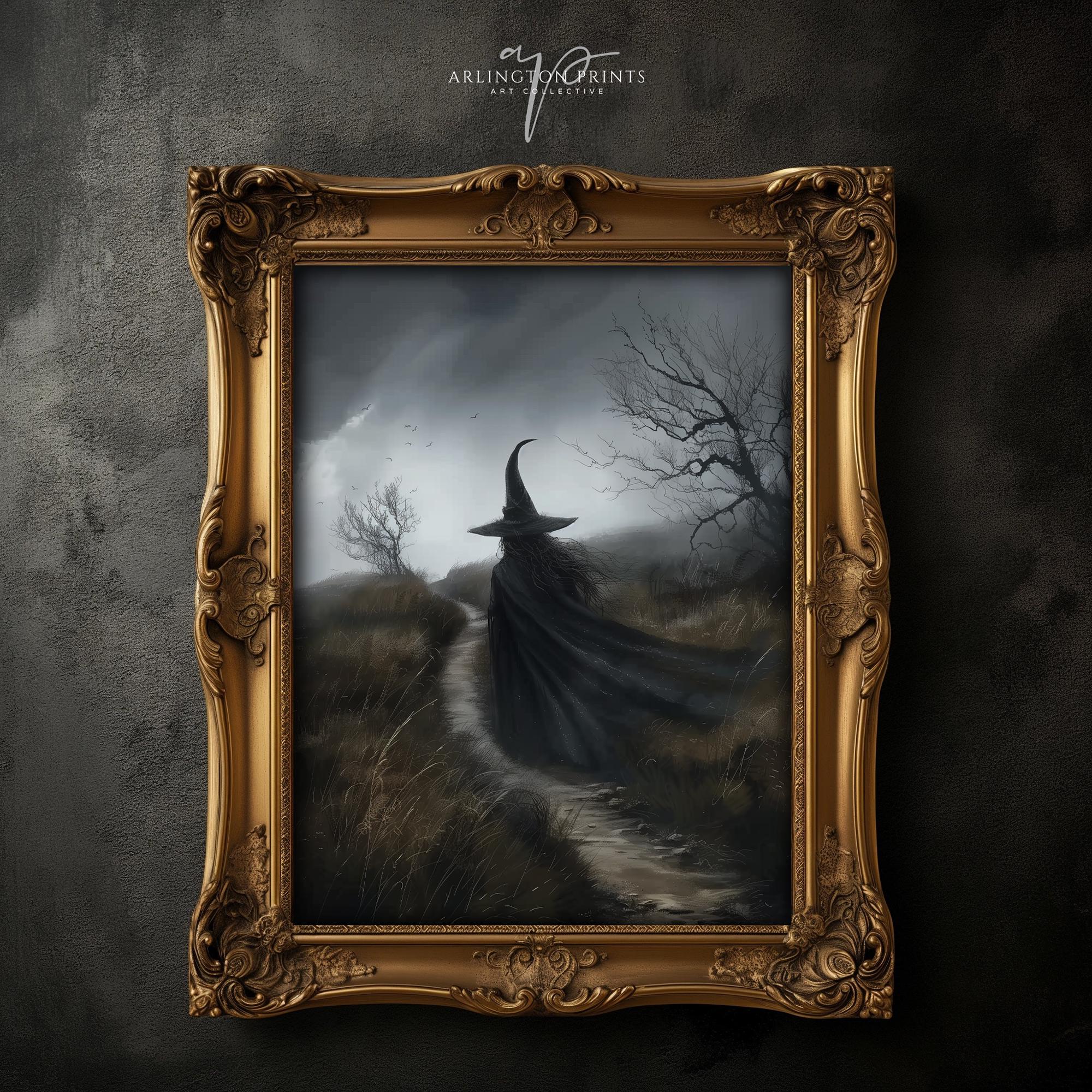 Halloween Witchy Wall Art Print, Witch Landscape Painting, Vintage ...