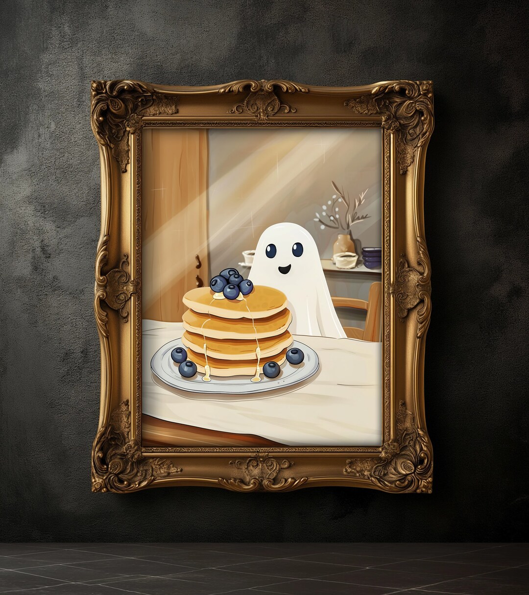 Cute Ghost Eating Blueberry Pancakes | Printable Halloween Decor ...