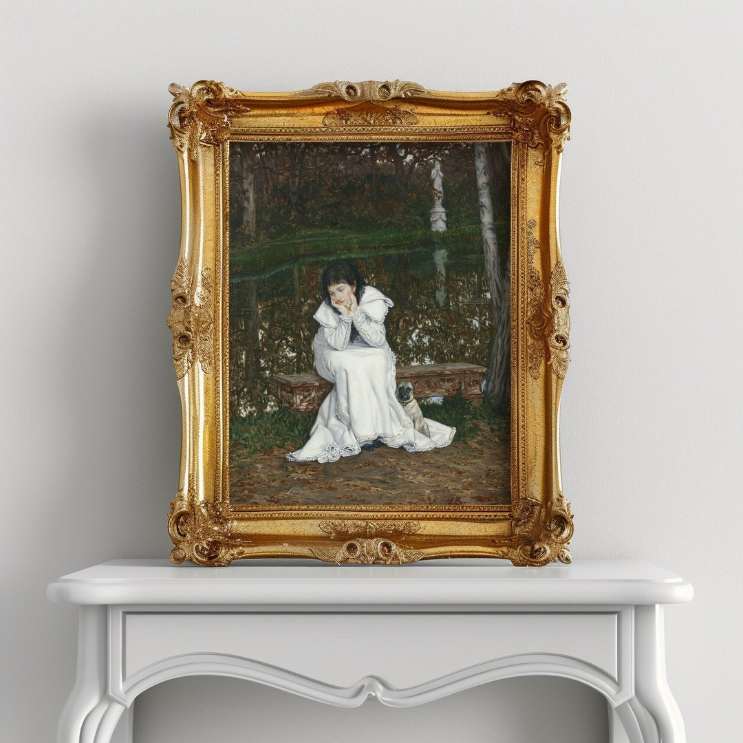 Moody Wall Art, Woman With a Dog, Vintage Printable, Antique Oil ...