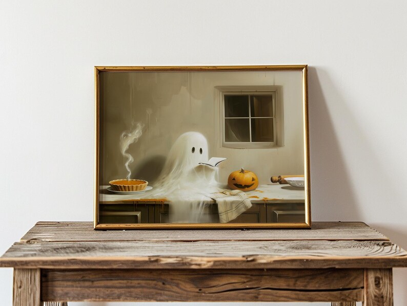 Cute Ghost Kitchen Wall Art, Baking Ghost, Halloween Art Print, Pumpkin ...