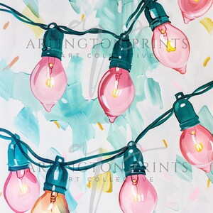 Pink Pastel Christmas Lights Art Print: Trendy Winter Decor (digital ...