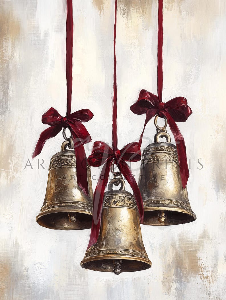 Vintage Rustic Bronze Christmas Bells Wall Art, PRINTABLE Winter ...
