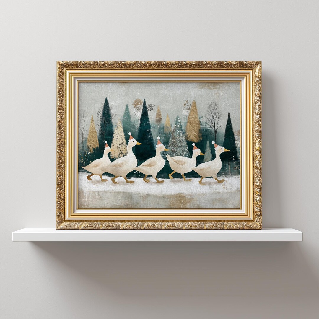 Cute Little Santa Ducks Print, PRINTABLE Whimsical Christmas Nursery ...