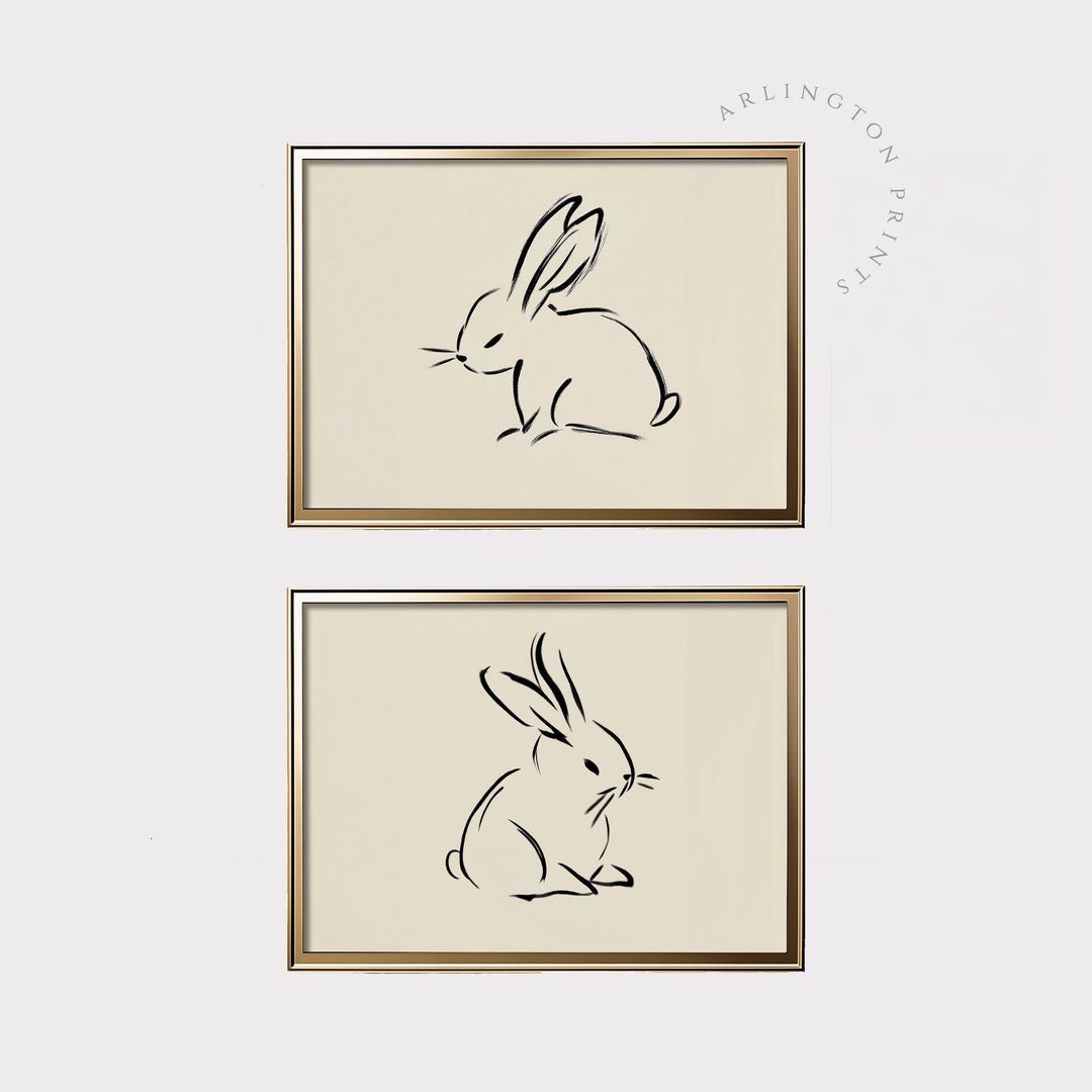 Vintage Rabbit Sketch Gallery Set of 2, Easter Bunny Prints, Spring ...