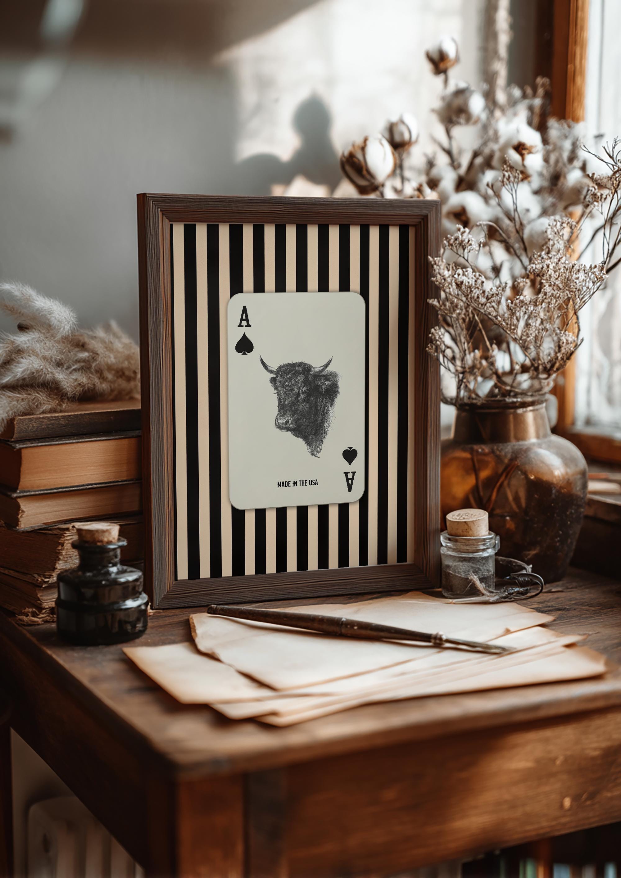 Ace of Spades Bull Art, Western Striped Cowboy Wall Print, UNFRAMED ...