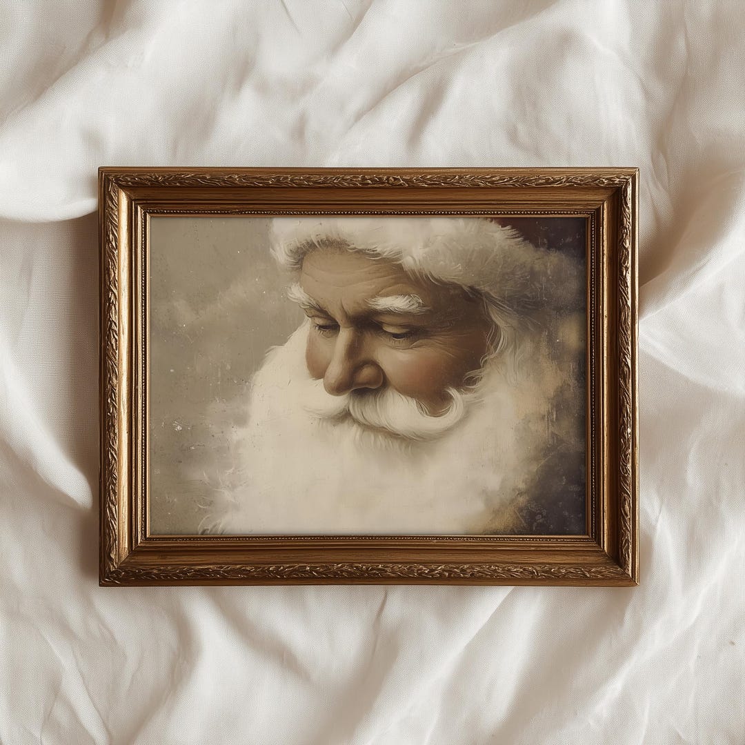 Vintage Santa Portrait Print, Antique Christmas Wall Art, UNFRAMED ...