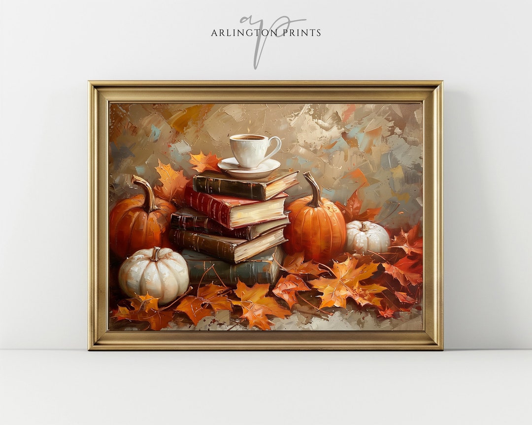 Neutral Fall Bookish Wall Art Printable, Fall Foliage Coffee Bar Print ...