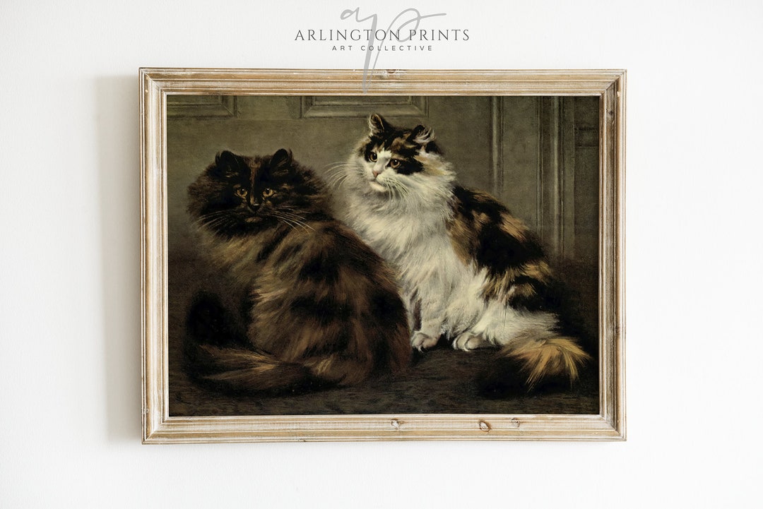 Printable Cat Art, Antique Cat Oil Painting, Spring Home Decor, Cottagecore Wall Art, Farmhouse ...