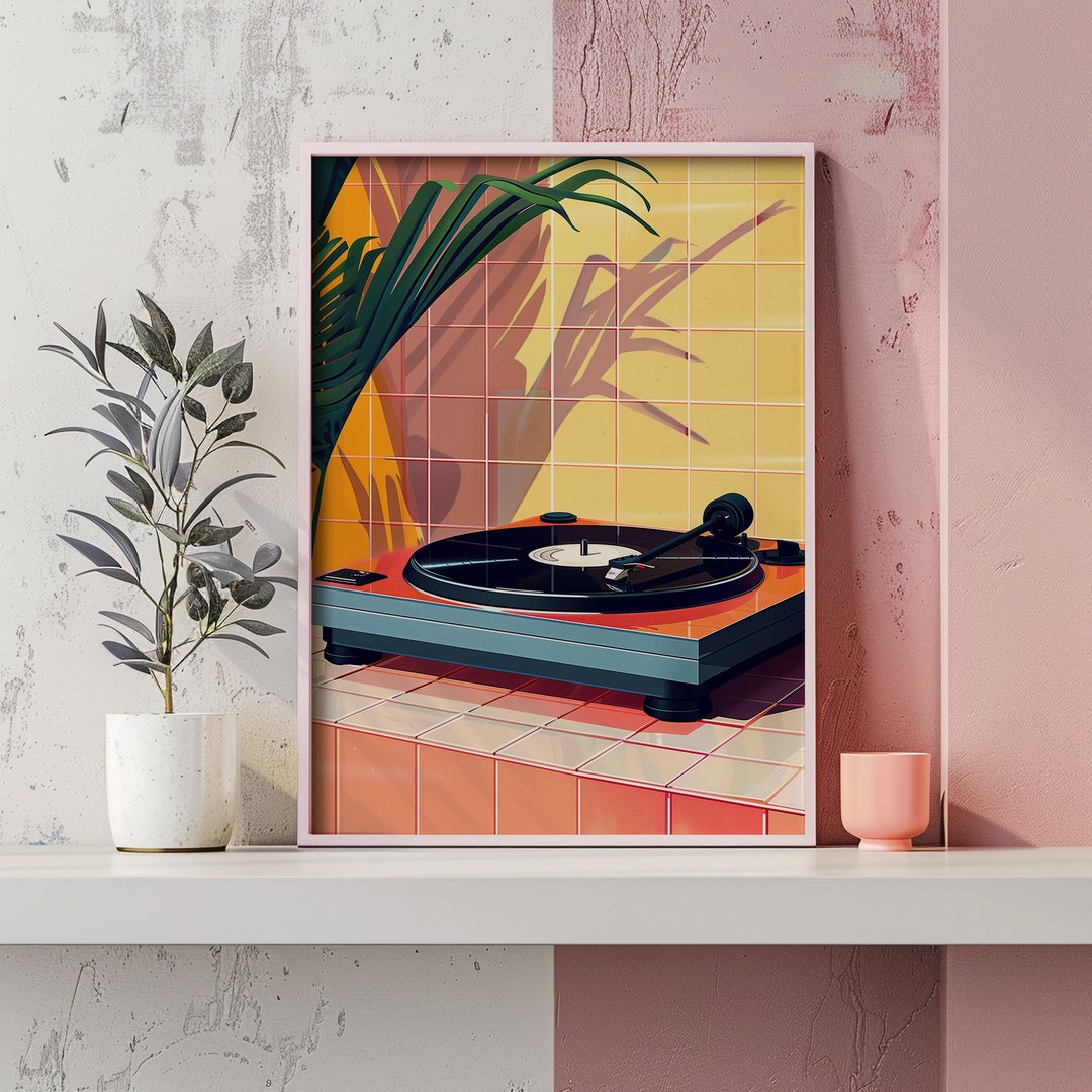 Preppy Music Decor, 80s Vibes, Turntable Art, Cute Record Player ...