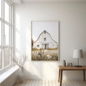 Printable Rustic Barn Art, White Barn Painting, Rustic Farmhouse Summer ...