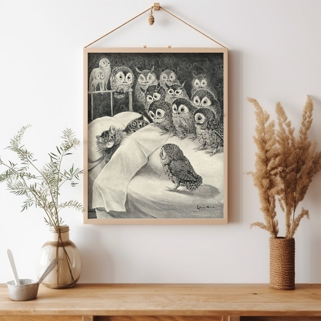 Vintage Cat Art, Louis Wain, Cat's Nightmare, Owls, Instant Download ...