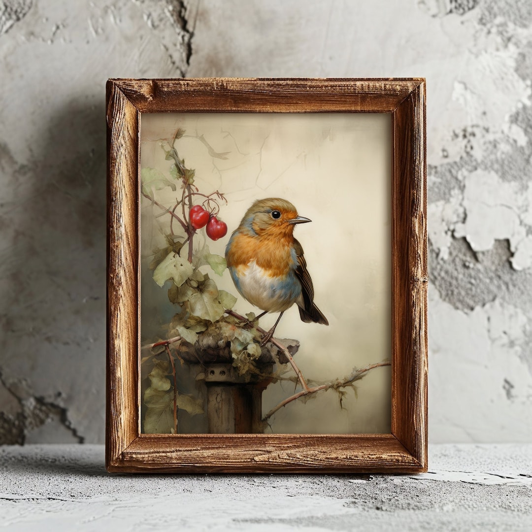 Bird Painting, Rustic Art Print, Vintage Printable, Oil Painting ...