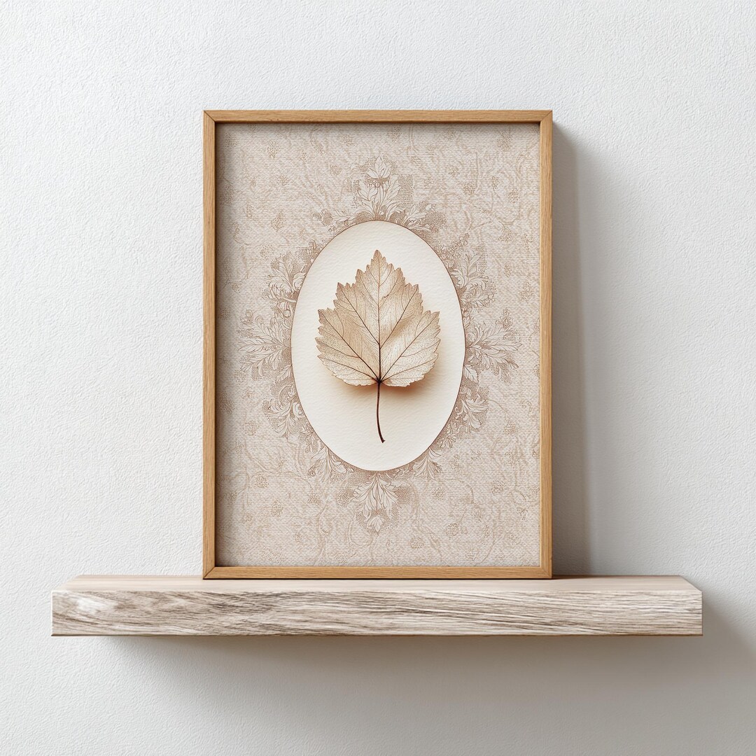 Beige Fall Leaf Art Print, Vintage Autumn Printable Wall Decor, Neutral ...