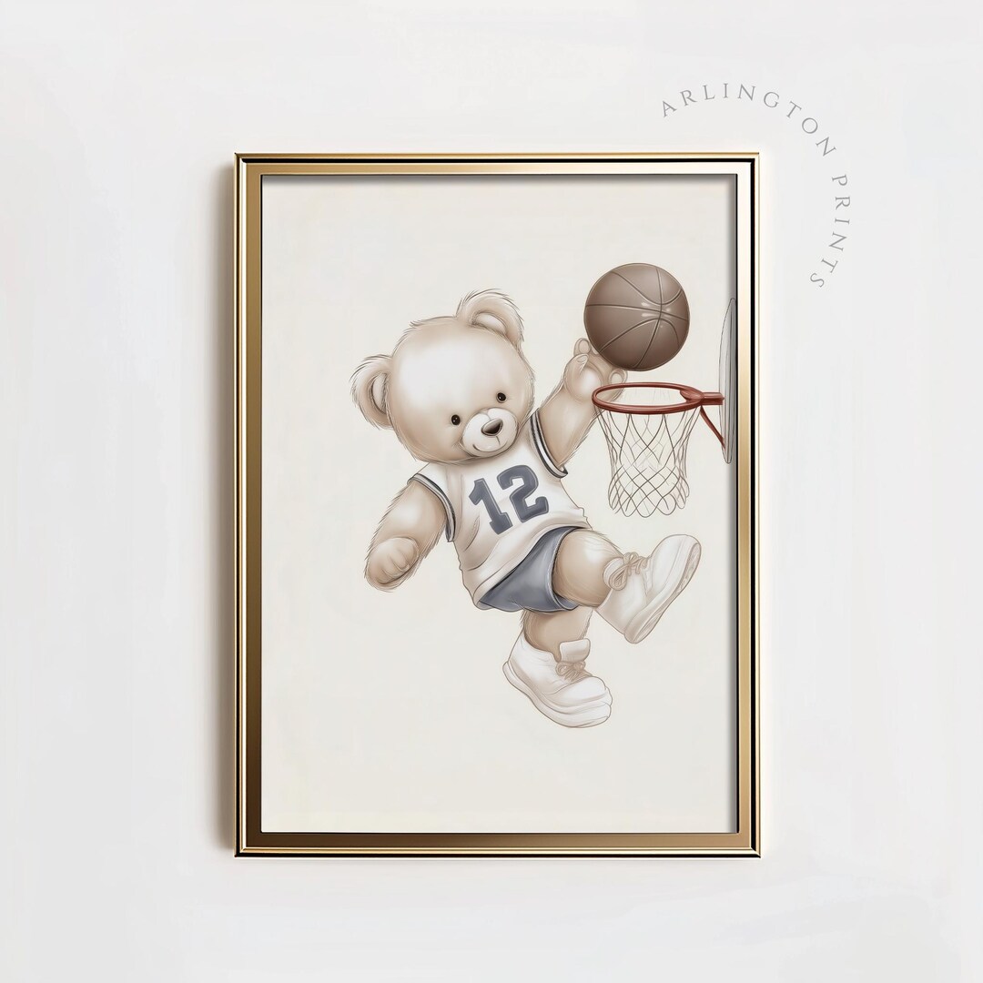 Printable Boys Sports Nursery Art, Basketball Bear Wall Art for Kids ...