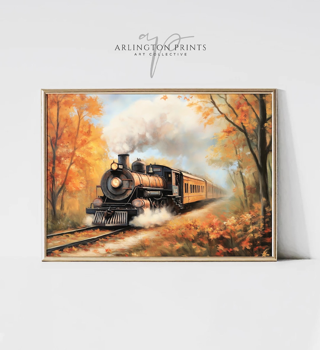 Autumn Train Landscape Painting, Printable Fall Forest Wall Art ...