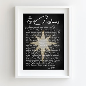 Christmas Bible Verse Art Print, Luke 2:7-14 Scripture Art, Story of ...