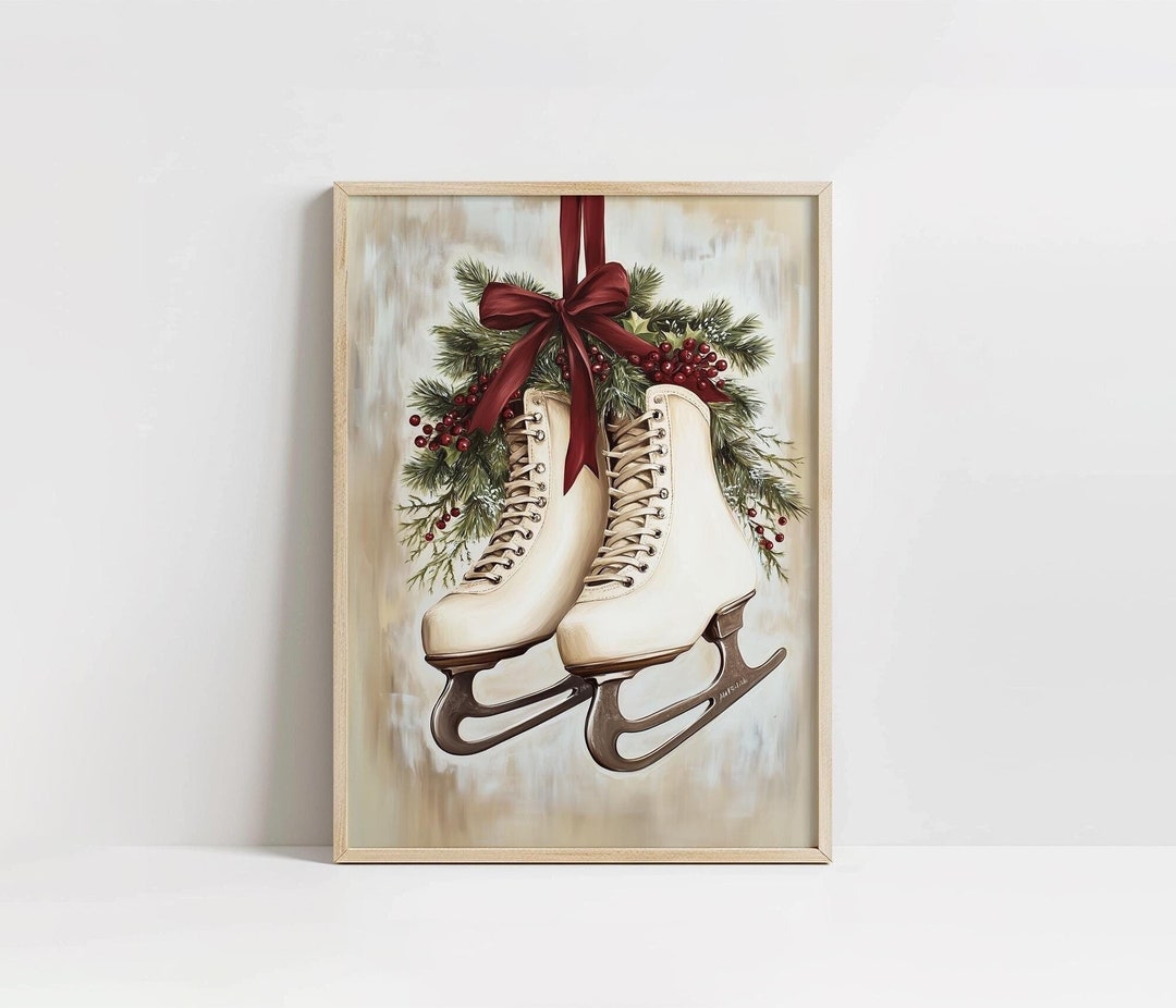 Rustic Beige Winter Art Print, Vintage Ice Skates Wall Art, PRINTABLE ...