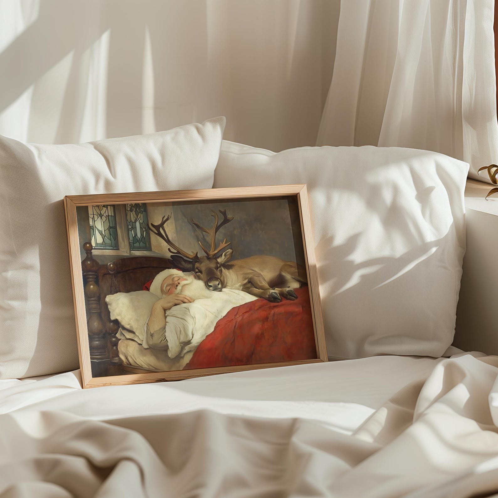 Cute Bedtime Santa Painting, Vintage Printable Christmas Wall Art ...