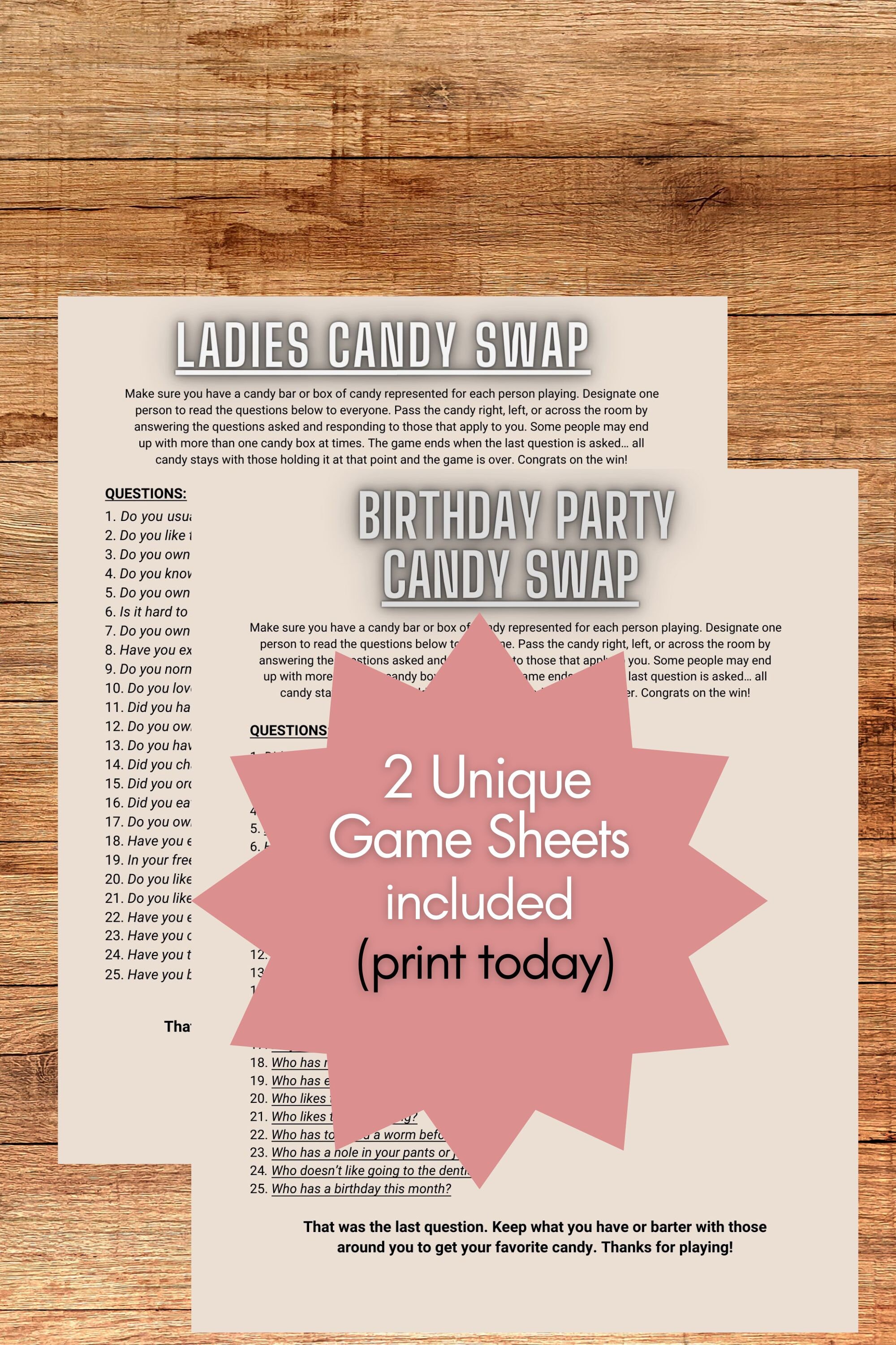 CANDY SWAP GAME - Girls Night - Birthday Parties- Printable Game - Downloadable - Digital Prints ...