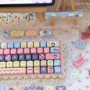 Bird Swim Six Flower English PBT 130 Keys MOA Profile Keycaps Set, Cute ...