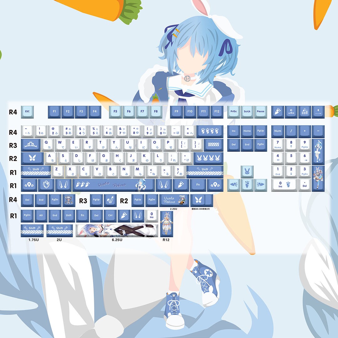Hololive Usada Pekora PBT 132 Keys Cherry Profile Keycaps Set, Cute ...