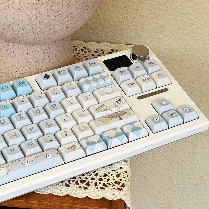 Cream Rabbit Tea English PBT 140 Keys KCA Profile Keycaps Set, Cute ...