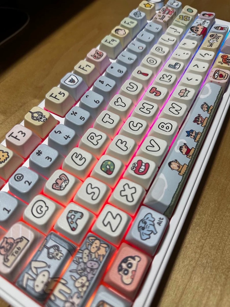 Shin-chan English PBT 142 Keys MDA Profile Keycaps Set, Cute Keycaps ...