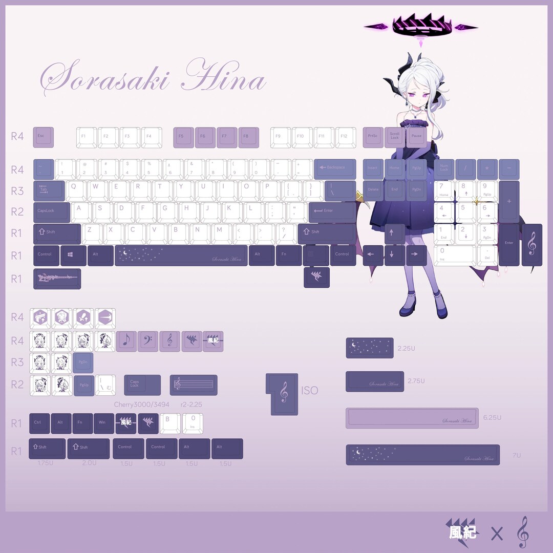 Blue Archive Sorasaki Hina PBT 140 Keys Cherry Profile Keycaps Set ...