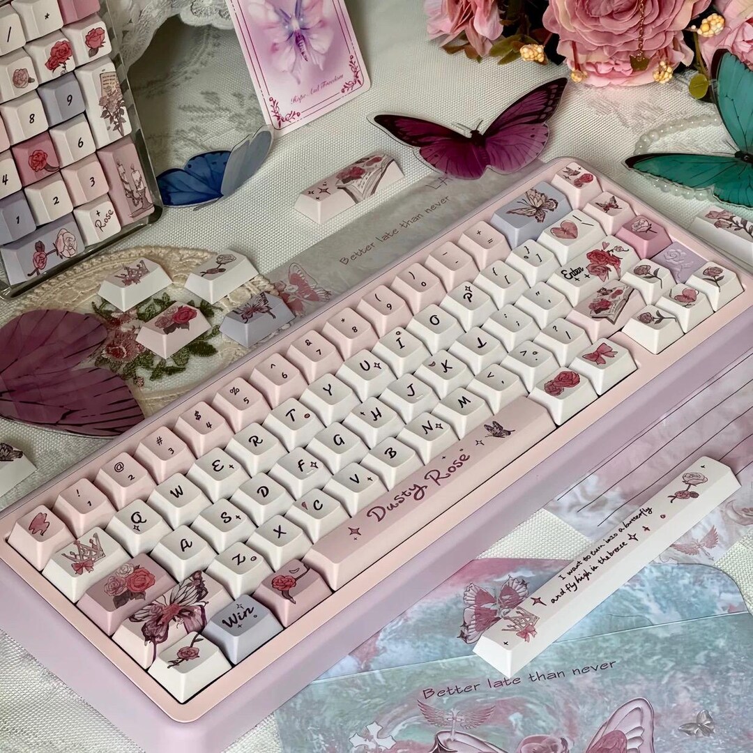 Dusty Rose PBT 140 Keys Cherry Profile Keycaps Set, Cute Keycaps ...