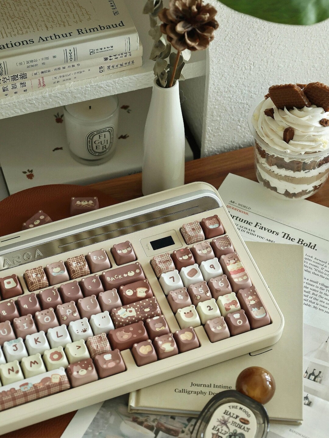 Civet Bear Baking Cute PBT 135 Keys EAO Profile Keycaps Set, Cute ...