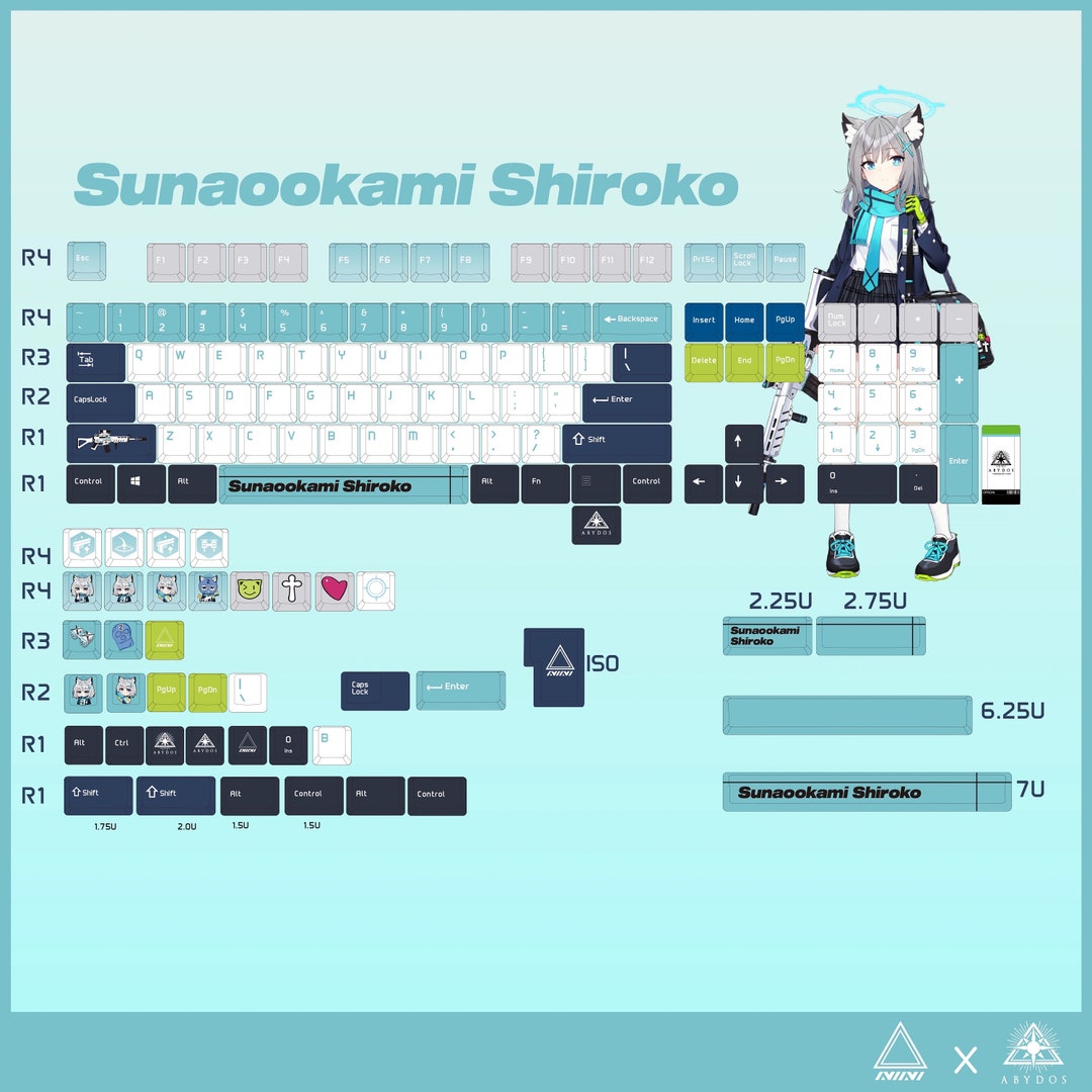 Blue Archive Sunaookami Shiroko PBT 140 Keys Cherry Profile Keycaps Set ...