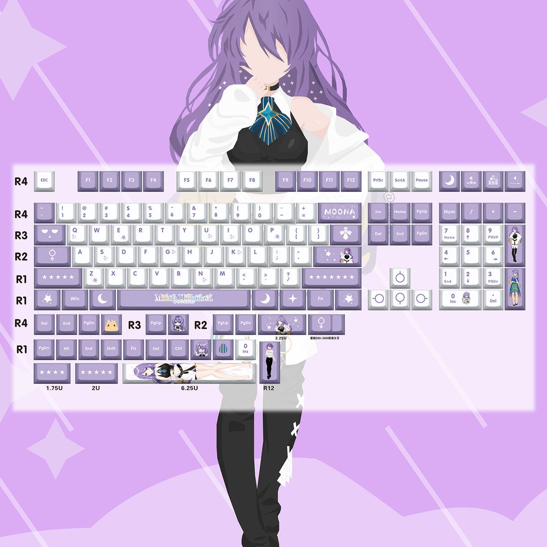 Hololive Moona Hoshinova PBT 132 Keys Cherry Profile Keycaps Set, Cute ...