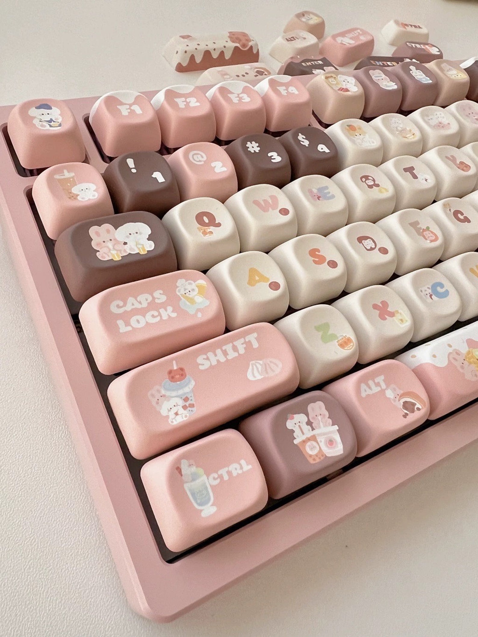 Choco Dessert Bear English PBT 142 Keys MOA Profile Keycaps Set, Cute ...