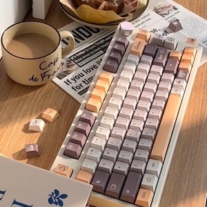 Coffee Bunny English PBT 148 Keys Cherry Profile Keycaps Set, Cute ...