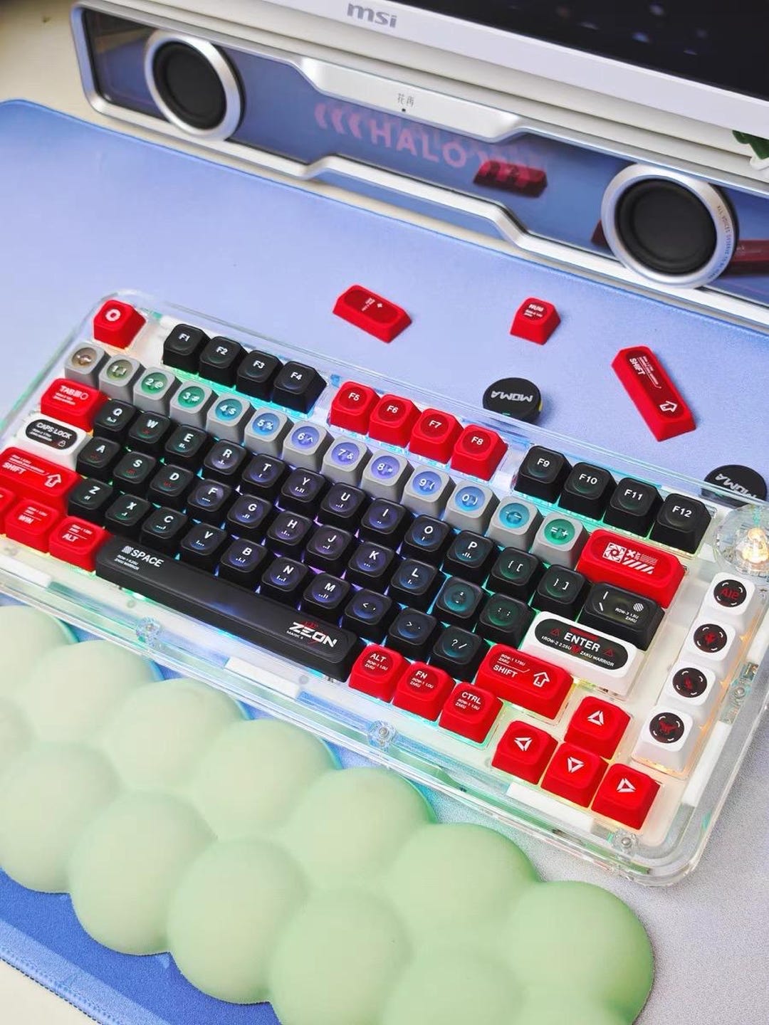 Zeon Zaku II Red PBT 147 Keys PC + Abs Max Profile Keycaps Set, Cute ...