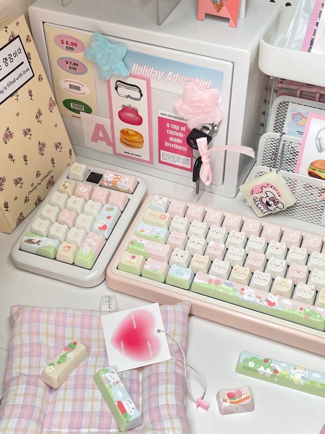 Creamy Strawberry Bunny Head English PBT 130 Keys MAO Profile Keycaps ...