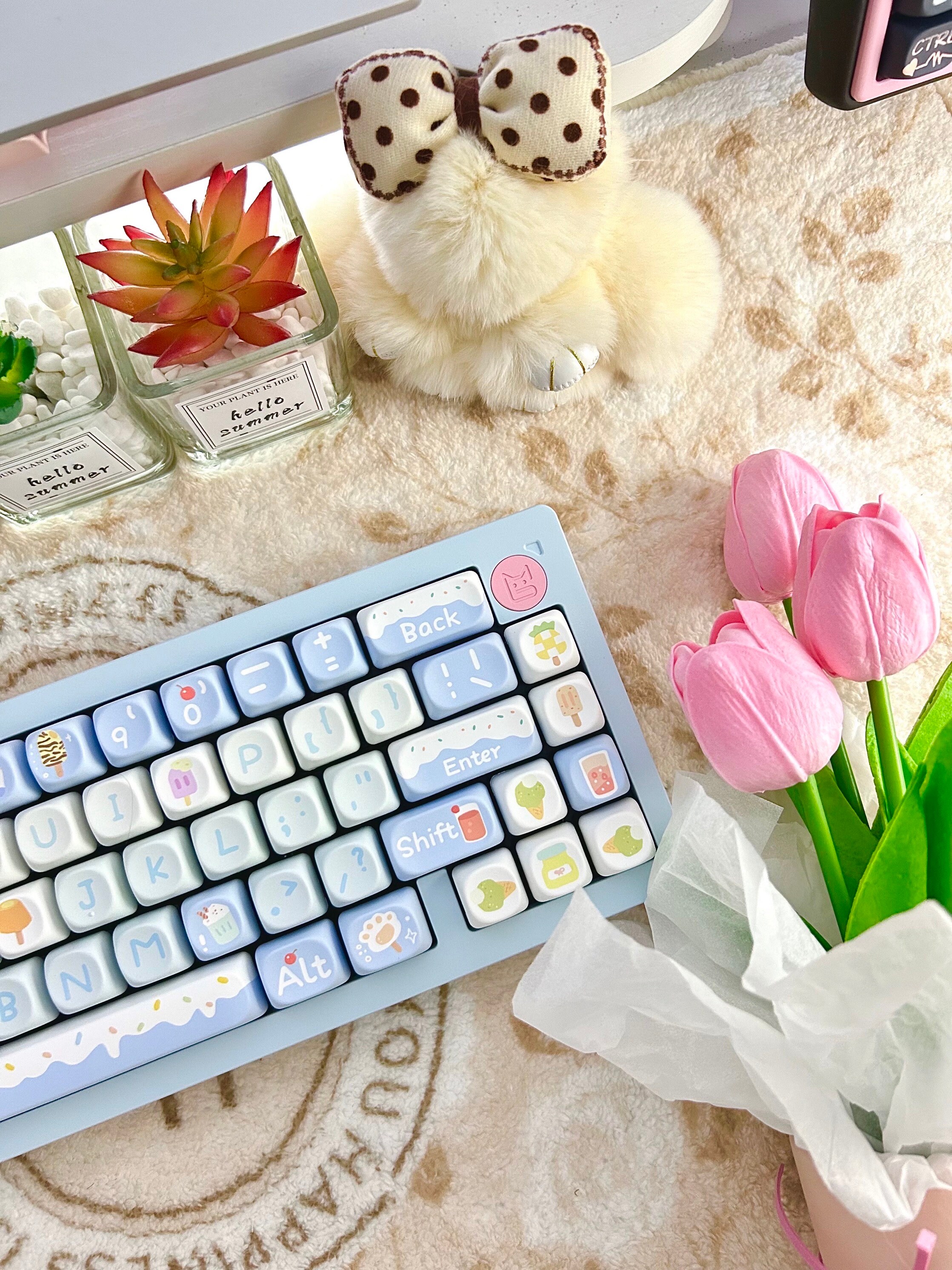 Ice Cream Blue Ice English PBT 140 Keys MOA Profile Keycaps Set, Cute ...