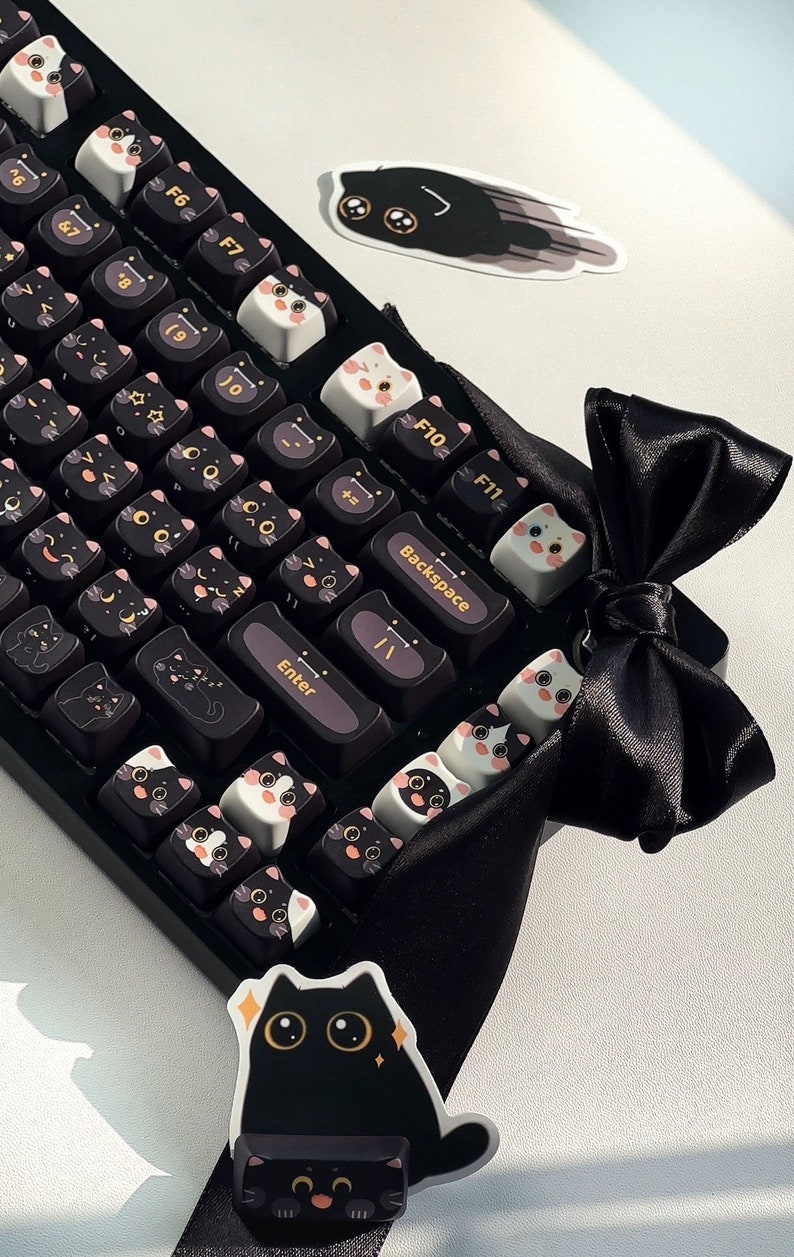 Black Cat PBT 140 Keys MAO Profile Keycaps Set, Cute Keycaps, Custom ...