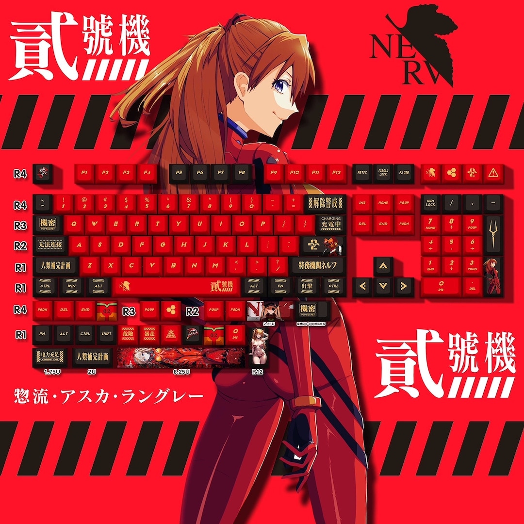 Evangelion Asuka Langley Soryu PBT 132 Keys Cherry Profile Keycaps Set ...
