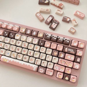 Choco Dessert Bear English PBT 142 Keys MOA Profile Keycaps Set, Cute ...