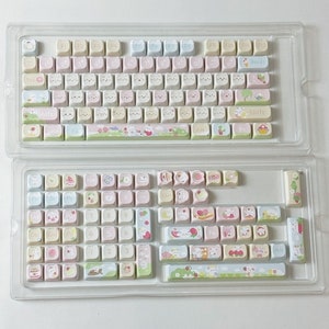 Creamy Strawberry Bunny Head English PBT 130 Keys MAO Profile Keycaps ...